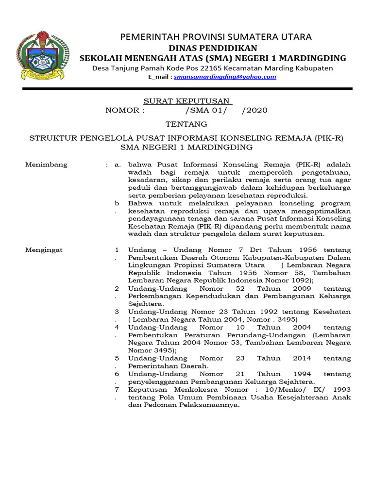 SK Pik-R SMA N 1 Mardingding | PDF