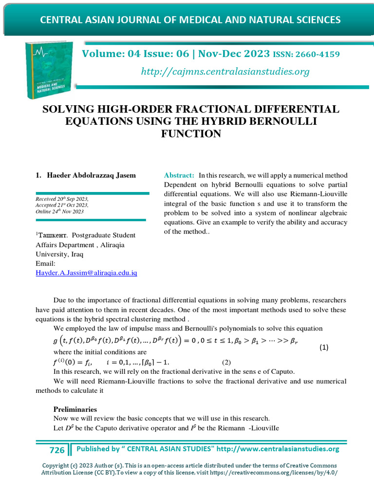 Solving High-Order Fractional Differential Equations Using The Hybrid ...