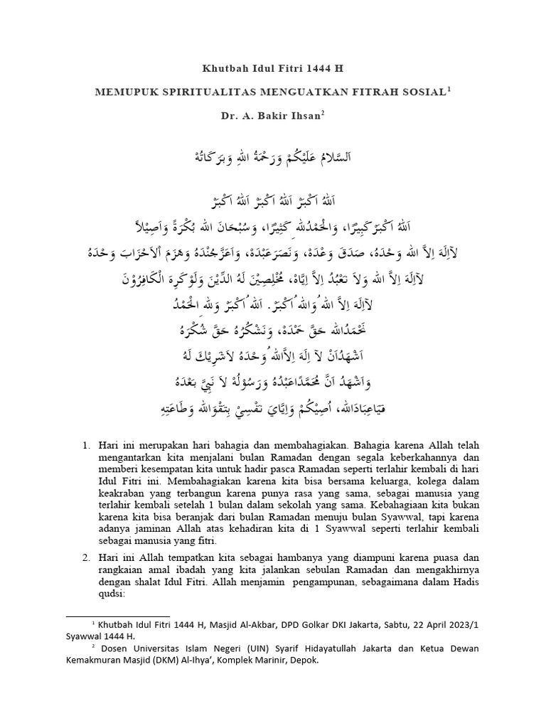 2023 Khutbah Idul Fitri DPD Golkar | PDF