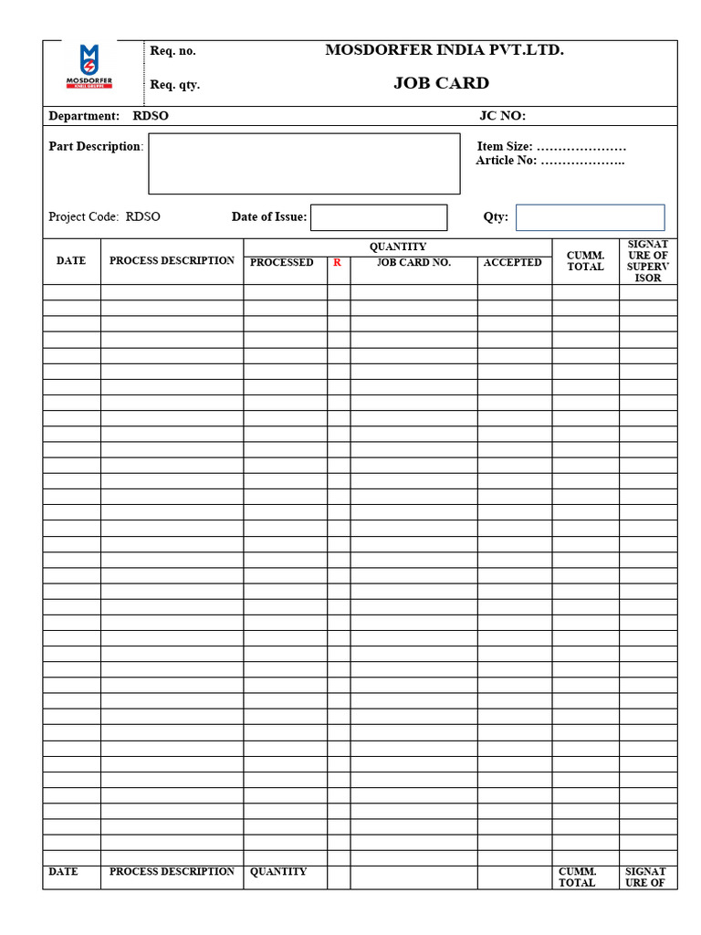 Manual Job Card | PDF | Technology & Engineering
