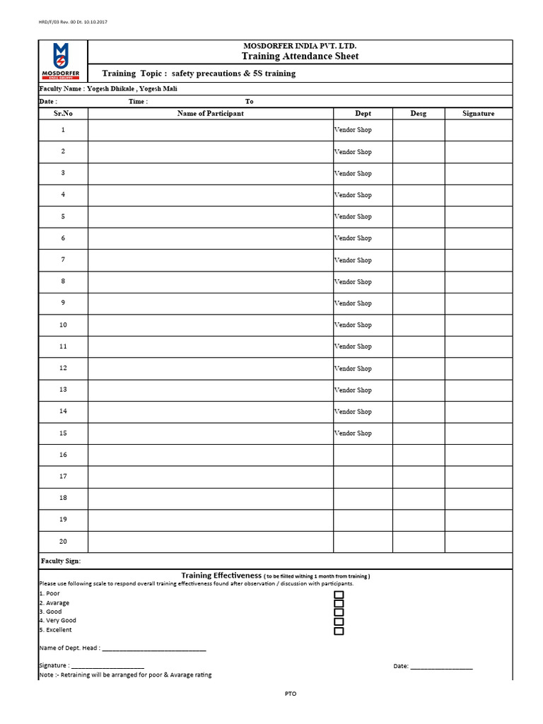 Training Attendance Sheet | PDF