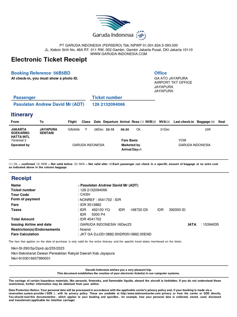 Your Electronic Ticket Receipt - Pasulatan Andrew David | PDF | Dangerous Goods | Aviation