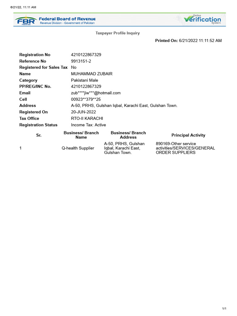 Taxpayer Profile Inquiry | PDF