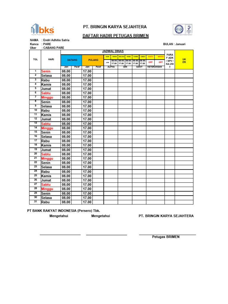 Absen Petugas Brimen 2024 | PDF