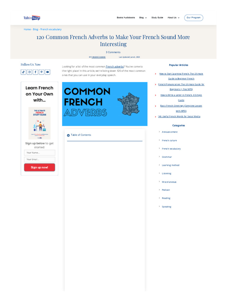 WWW Talkinfrench Com Common French Adverbs | PDF | Adverb | Verb