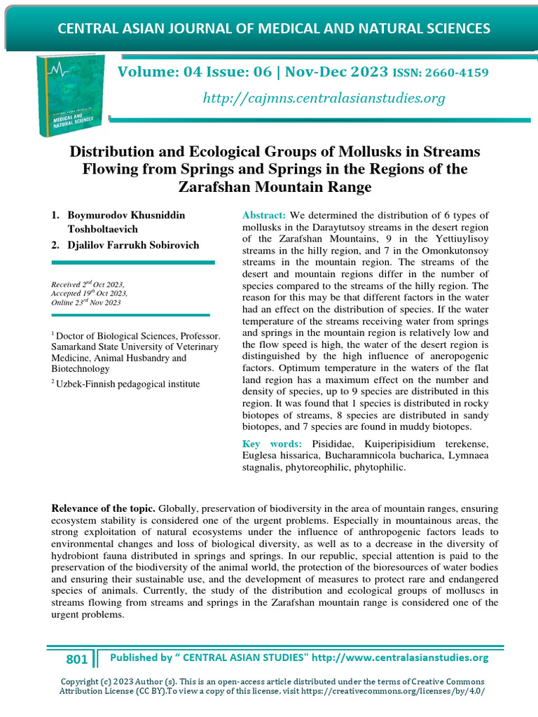 Distribution and Ecological Groups of Mollusks in Streams Flowing from ...