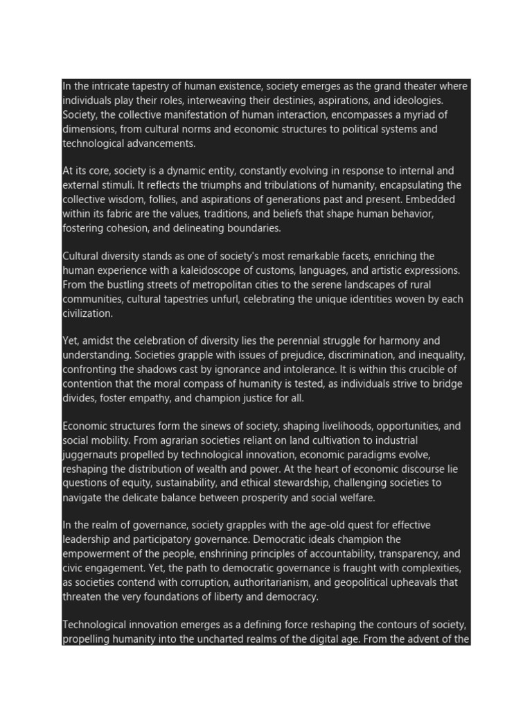 In The Intricate Tapestry of Human Existence | PDF | Society | Governance
