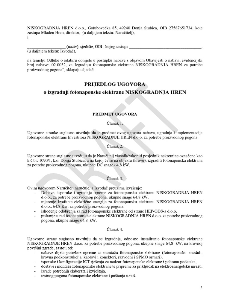 Prilog 4. Prijedlog Ugovora 1 | PDF