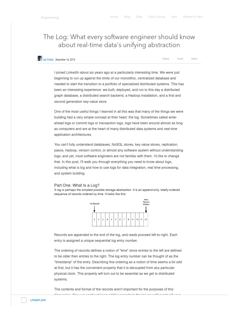 The Log What Every Software Engineer Should Know About Real Time Datas Unifying Abstraction 