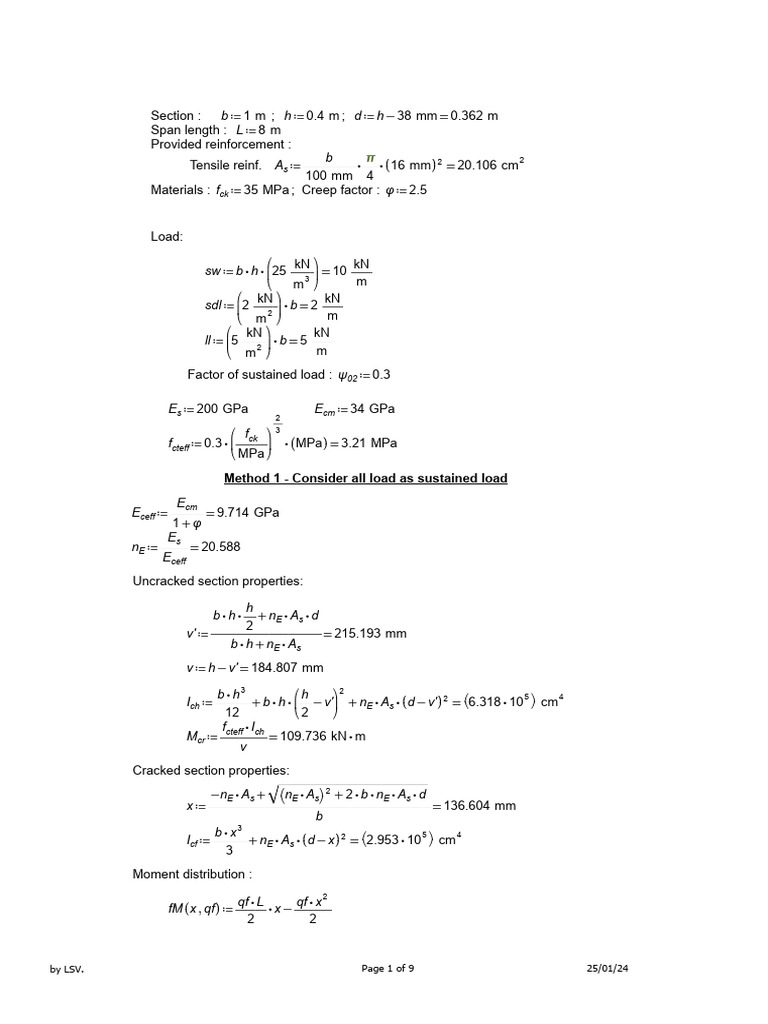 EC2-Cracked Deflection Example | PDF | Materials Science | Applied And Interdisciplinary Physics