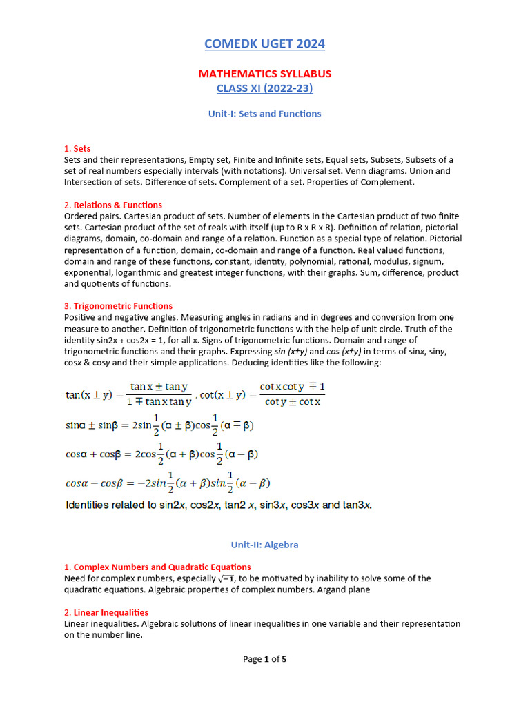 Mathematics Syllabus 2024 | PDF | Matrix (Mathematics) | Function ...