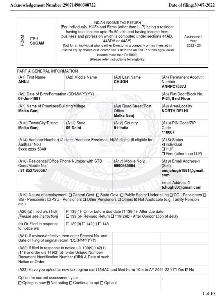 ITR Copy March 2022 | PDF