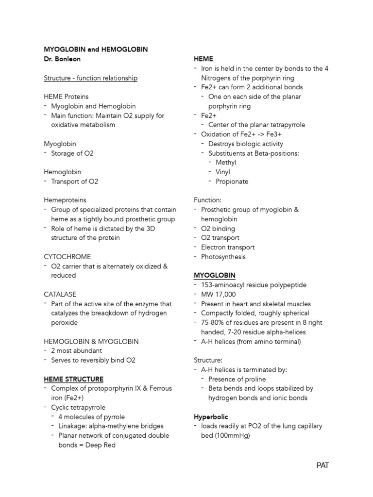 MYOHEMOGLOBIN | PDF | Hemoglobin | Chemistry