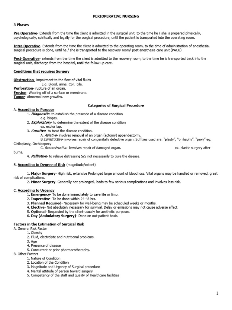 Perioperative Nursing Notes | PDF | Anesthesia | Surgery