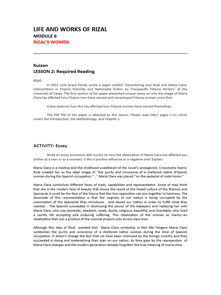 Rizal Module 6 Lesson 2 | PDF