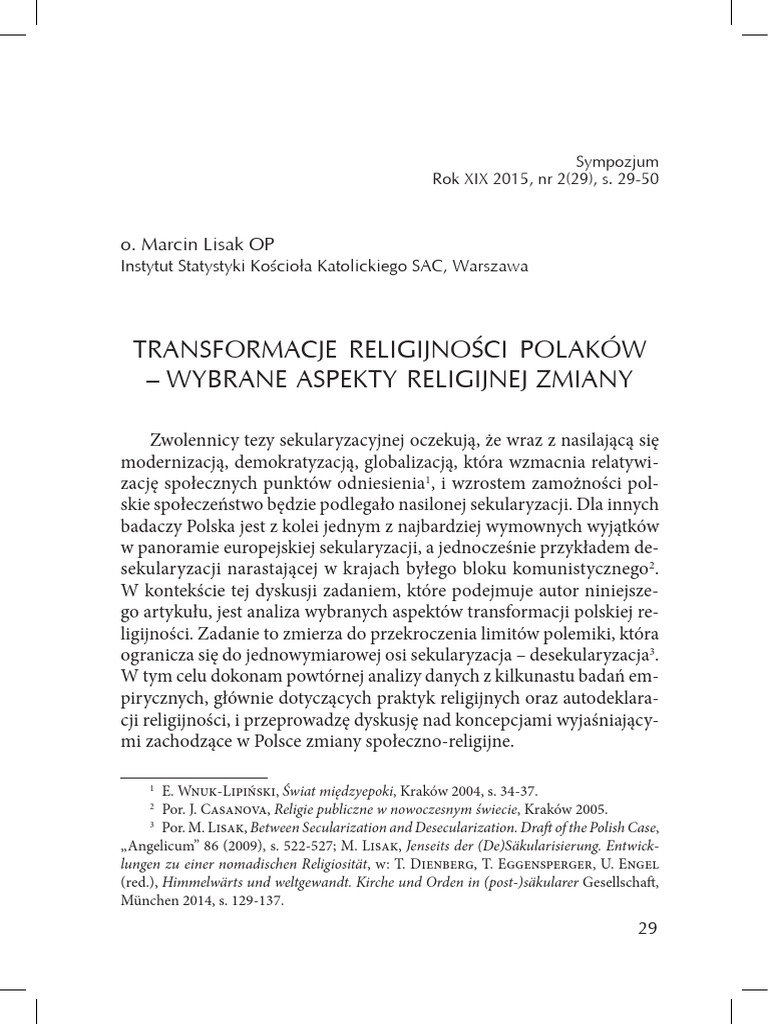 Transformacje Religijności Polaków | PDF