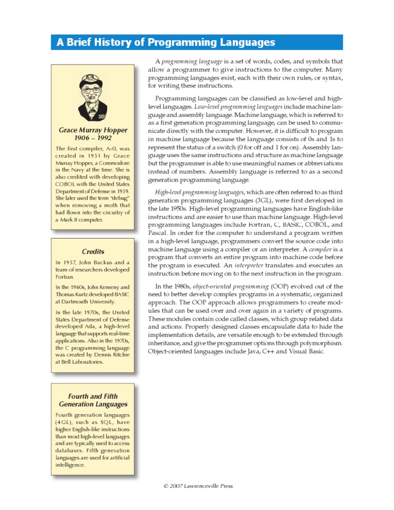 A Brief History of Programming Languages | PDF | Computer Programming ...