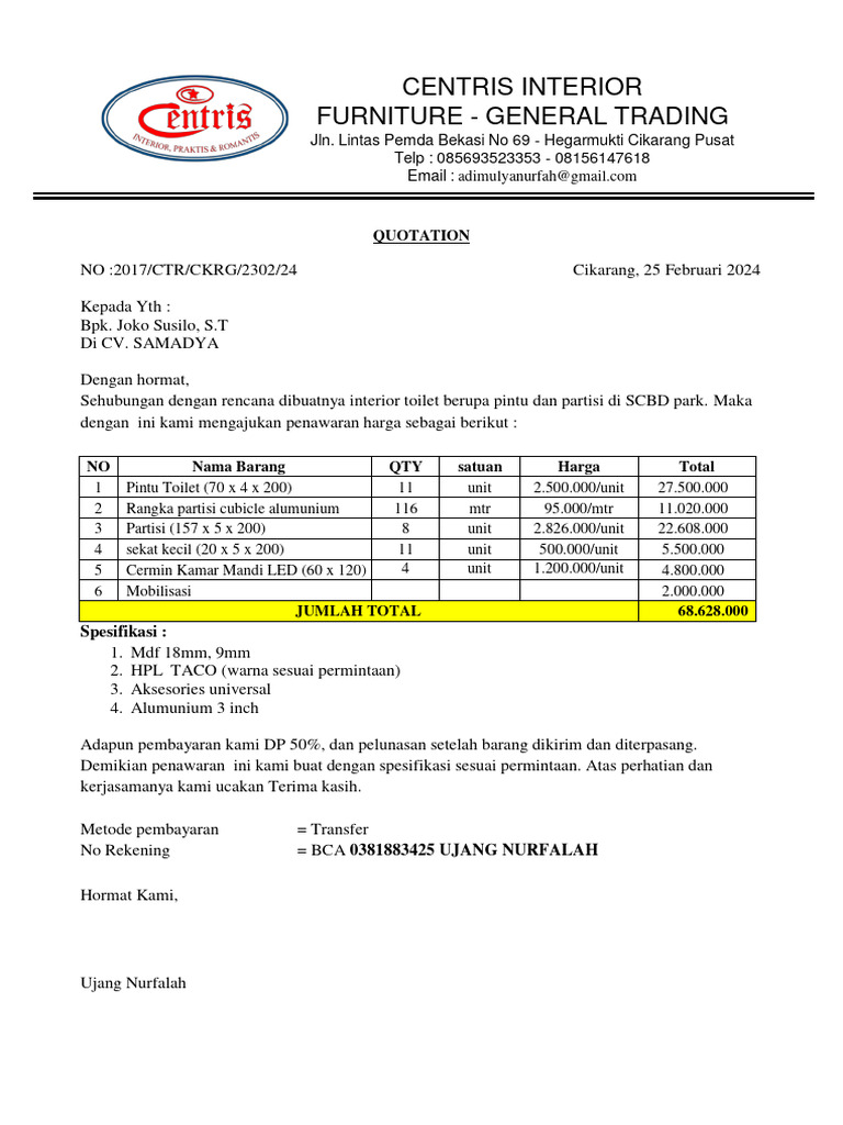 Penawaran Pintu Toilet Di SCBD 25 | PDF | Griya & Taman