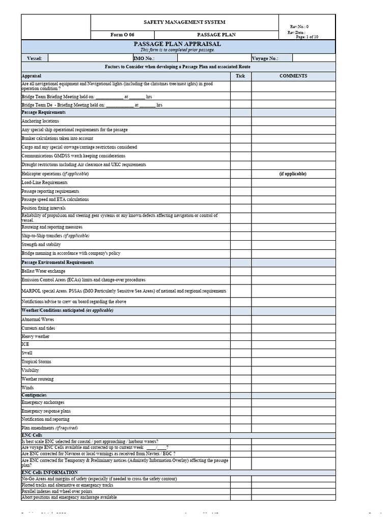 Passage Plan Development Checklist | PDF | Navigation | Sea