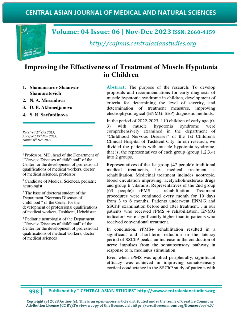 Improving the Effectiveness of Treatment of Muscle Hypotonia in ...