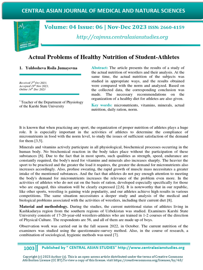 Actual Problems of Healthy Nutrition of Student-Athletes | PDF ...