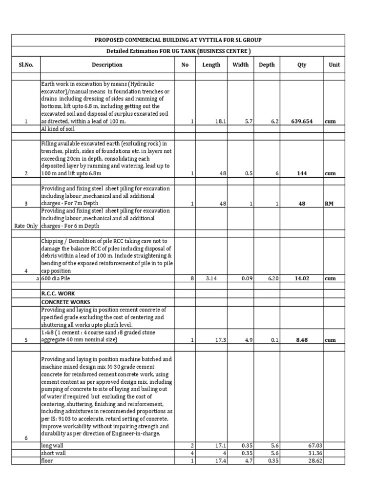 DETAILED ESTIMATE ,FIRE TANK | PDF | Deep Foundation | Concrete