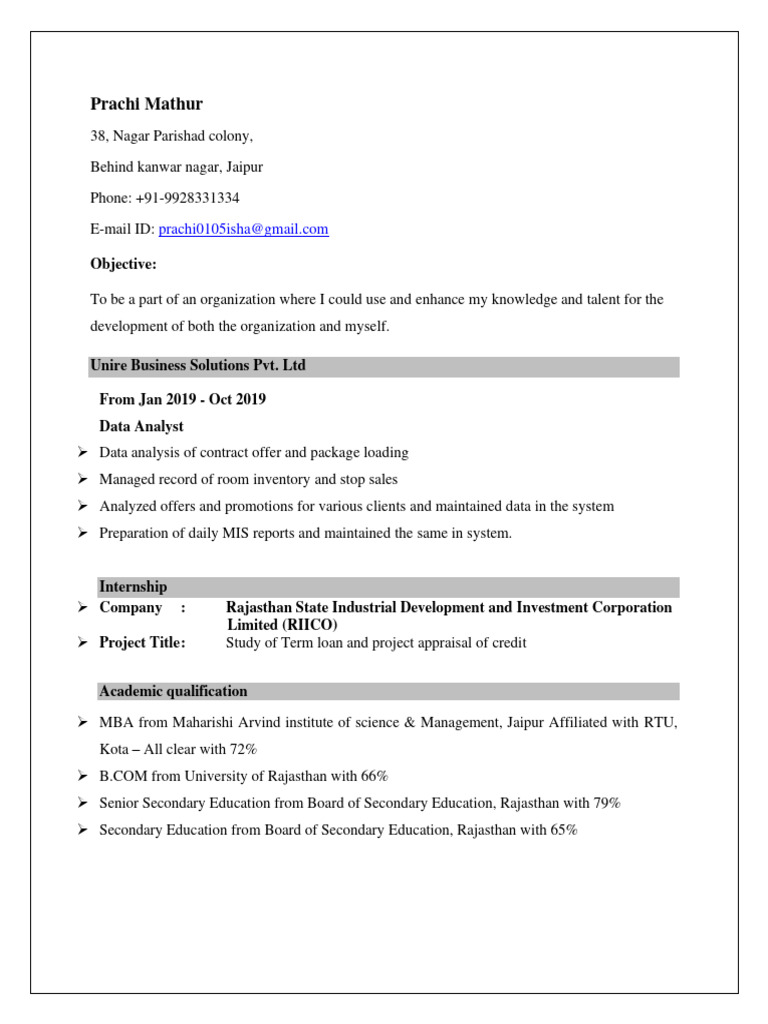 Resume - Prachi Mathur | PDF | Career & Growth | Business