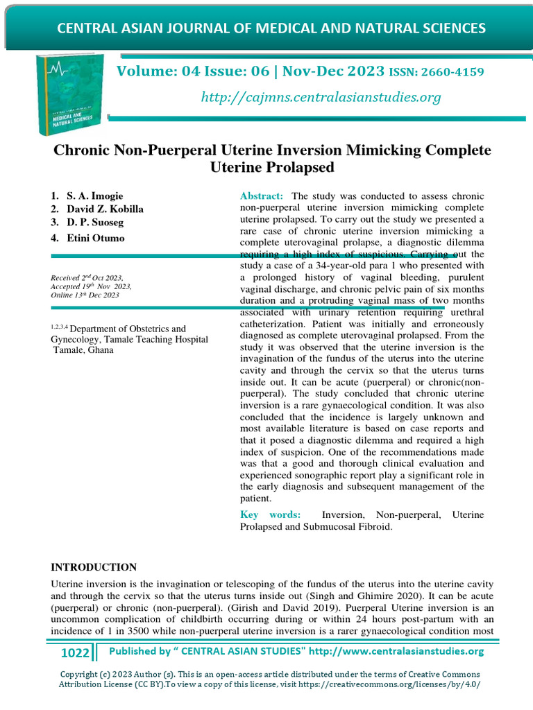 Chronic Non-Puerperal Uterine Inversion Mimicking Complete Uterine ...