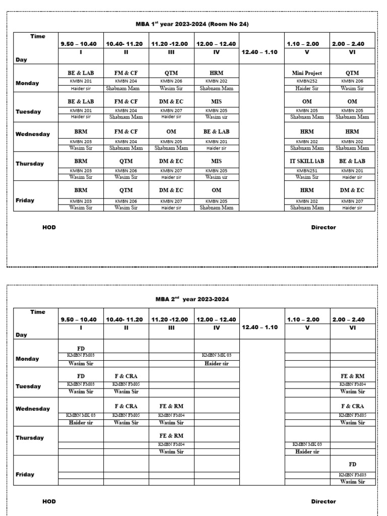 MBA SCHEDULE (AutoRecovered) | PDF