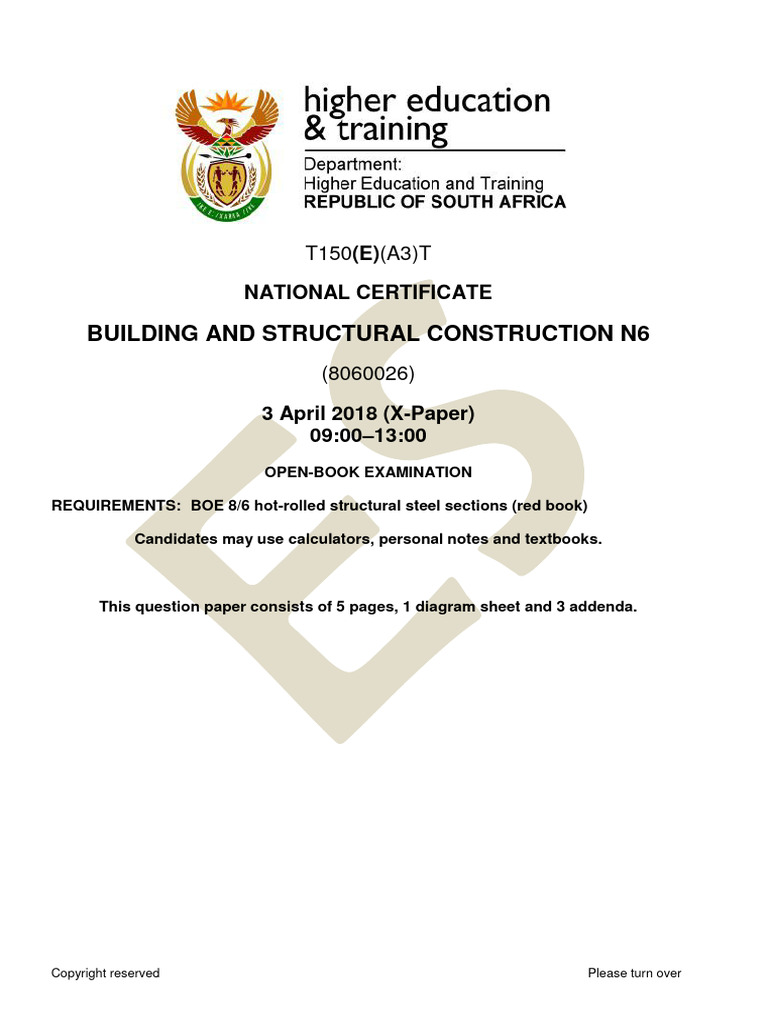 N6 Building and Structural Construction April 2018 | PDF | Beam ...