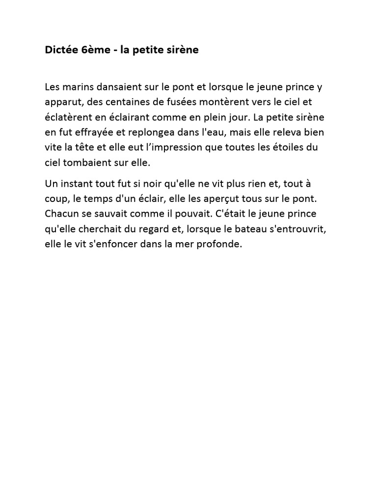 Dictée 6ème : La Petite Sirène | PDF