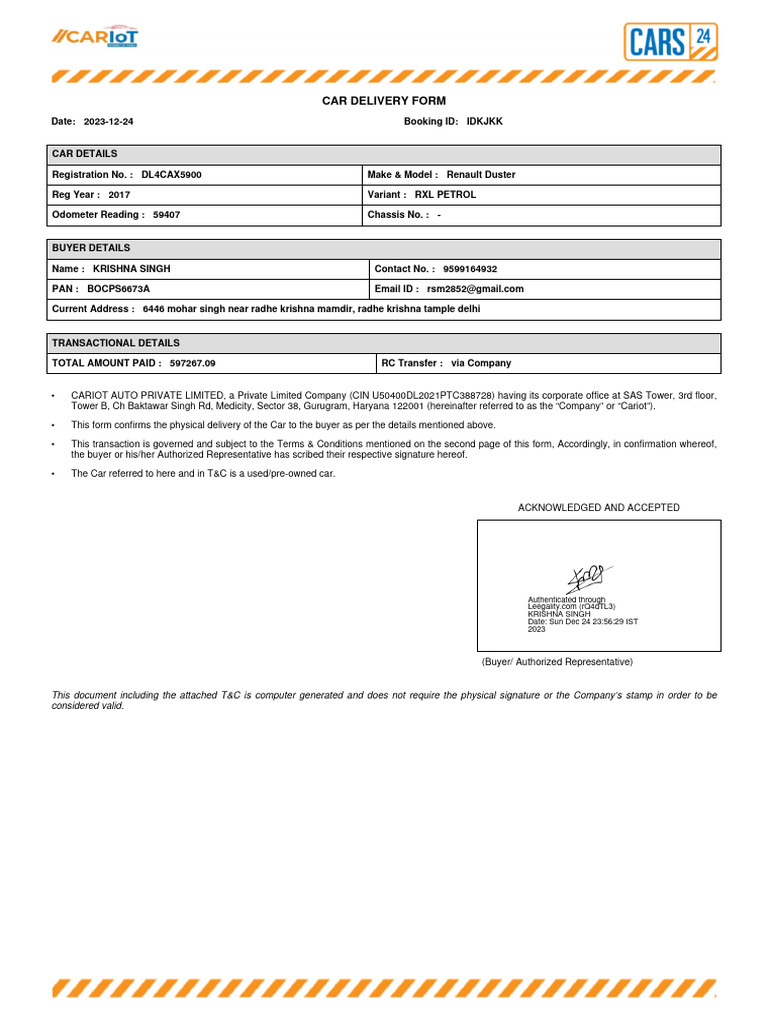 Car Delivery Form & Terms | PDF | Insurance | Arbitral Tribunal
