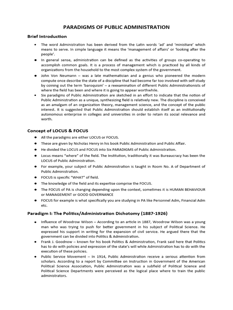 Paradigms of Public Administration | PDF | Public Administration | Science