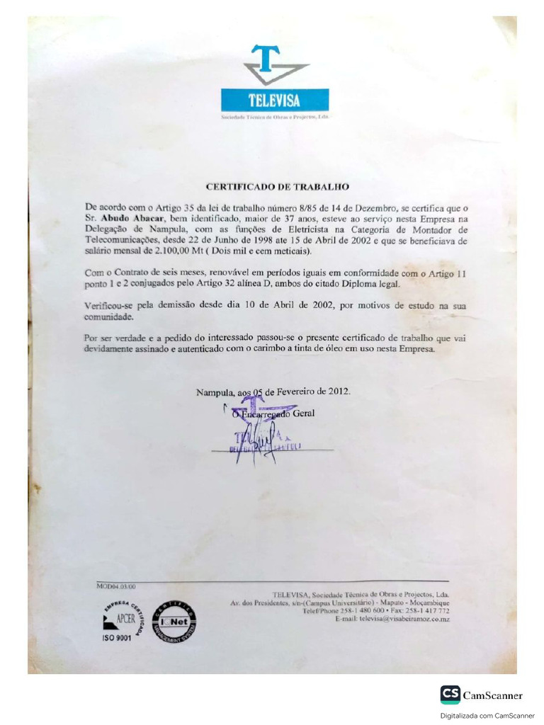 Certificados Abudo Abacar | PDF