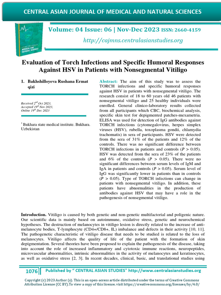 Evaluation of Torch Infections and Specific Humoral Responses Against ...