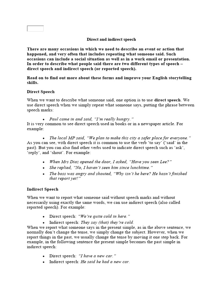 Direct And Indirect Speech Pdf Question Verb
