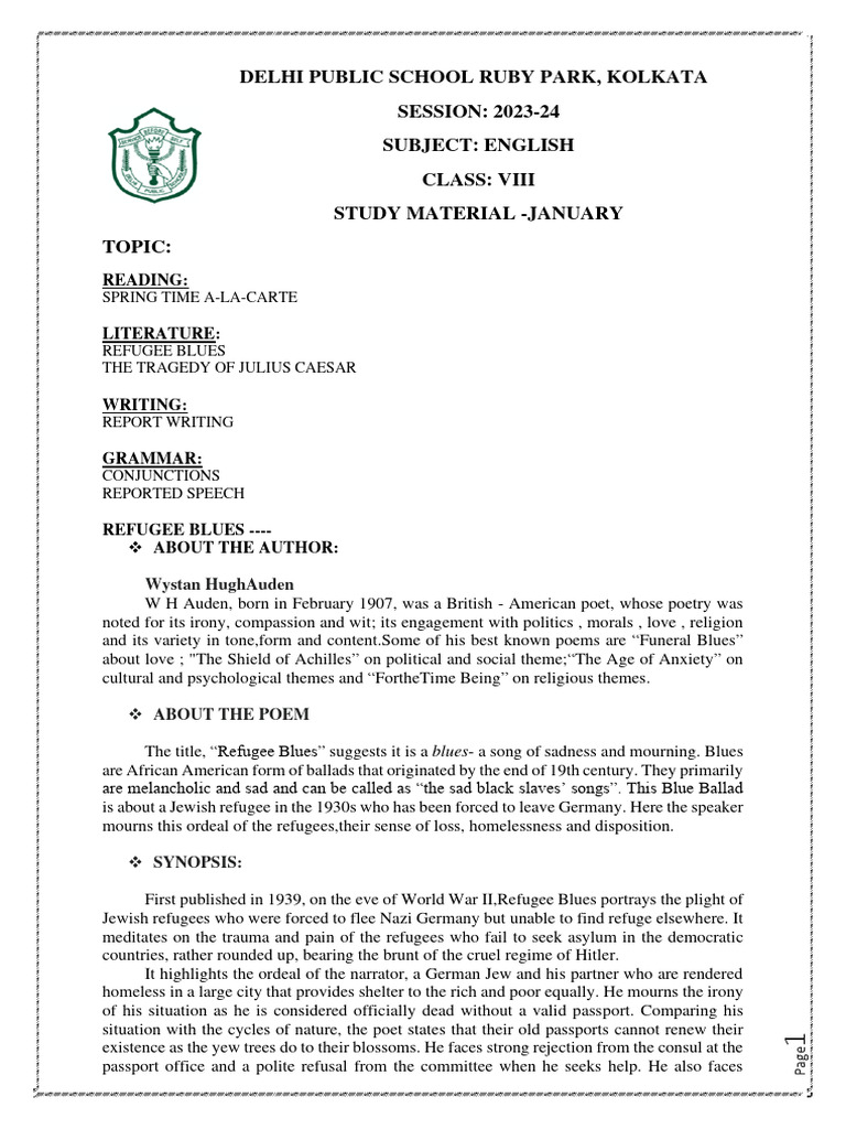 Study Material Class 8 January 2023-24 | PDF | Julius Caesar | Mark Antony