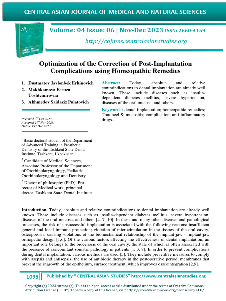 Optimization of the Correction of Post-Implantation Complications using ...