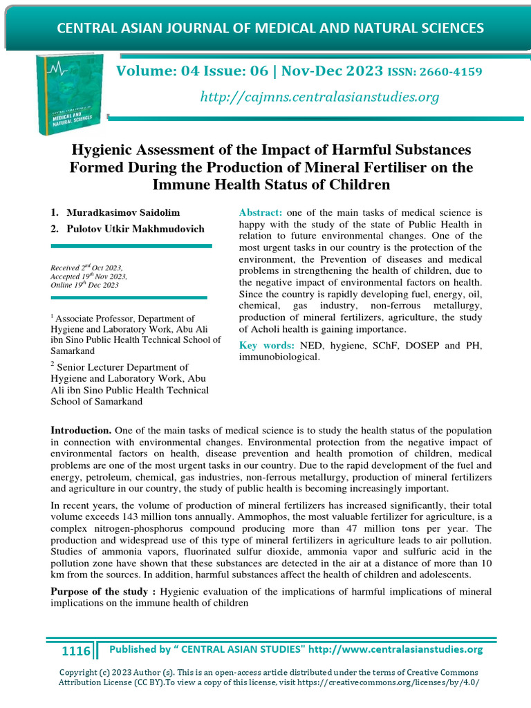 Hygienic Assessment of The Impact of Harmful Substances Formed During ...