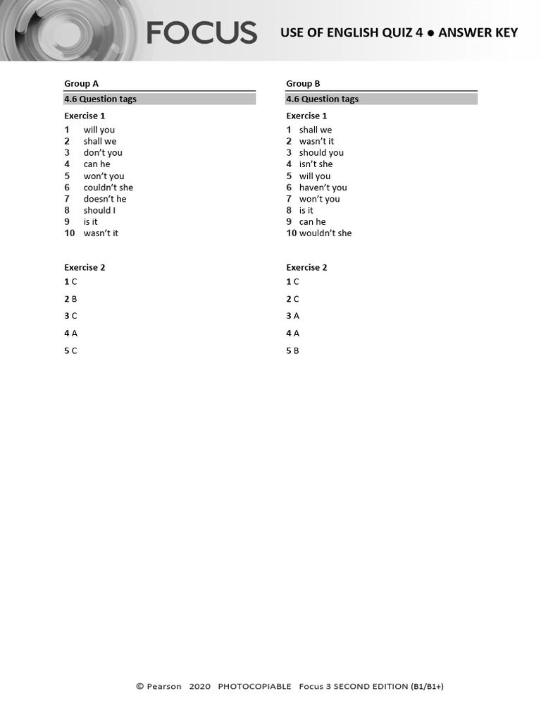 Focus 3 Unit 4 Quiz Answers | PDF