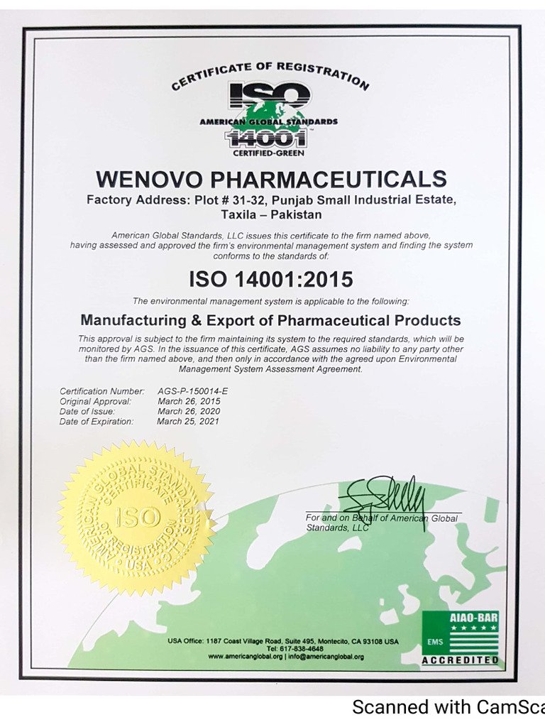 ISO Certificate 14001-2015 | PDF