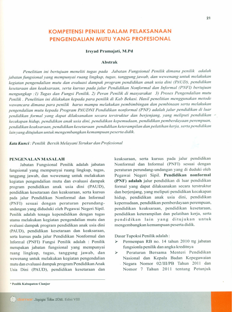 Kompetensi Penilik Dalam Pengendali Mutu Profesional | PDF