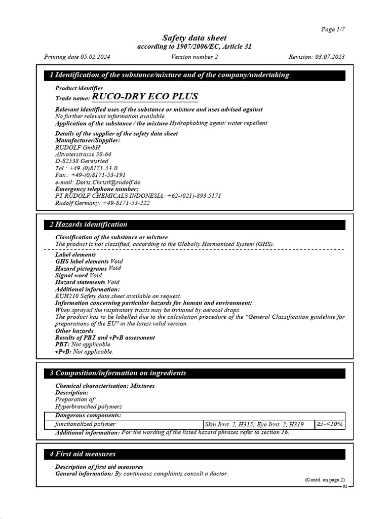 WR RUCO-DRY ECO PLUS - (SDS) | PDF | Safety | Materials