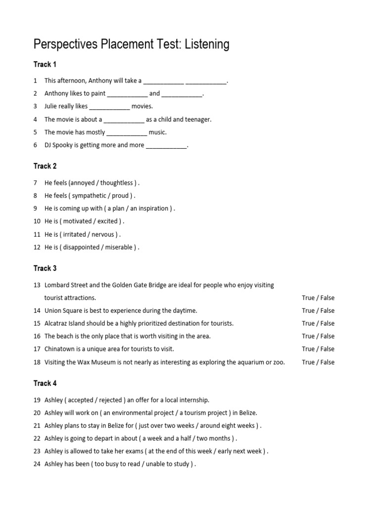 Perspectives Placement Test Listening - 0 | PDF | Art