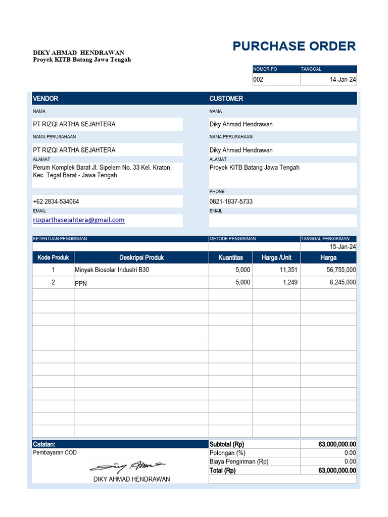 Contoh Purchase Order | PDF