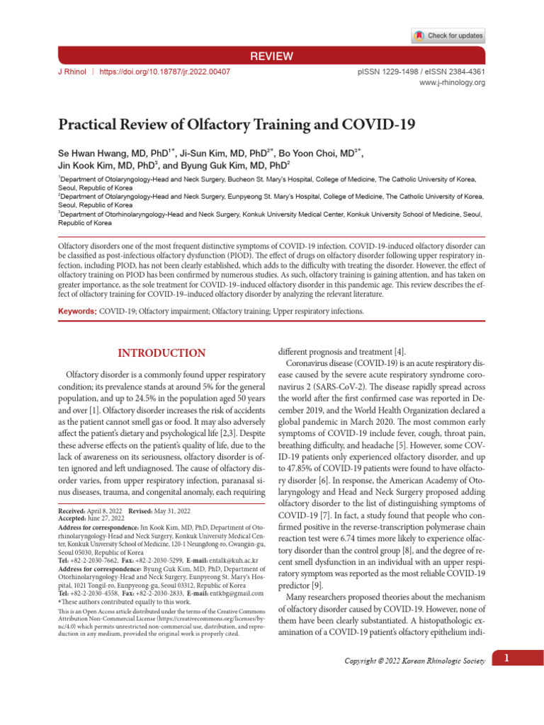 Practical Review of Olfactory Training and COVID-1 | PDF | Olfactory ...