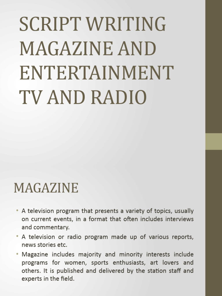 Script Writing Magazine and Entertainment TV and Radio | PDF | Reality ...
