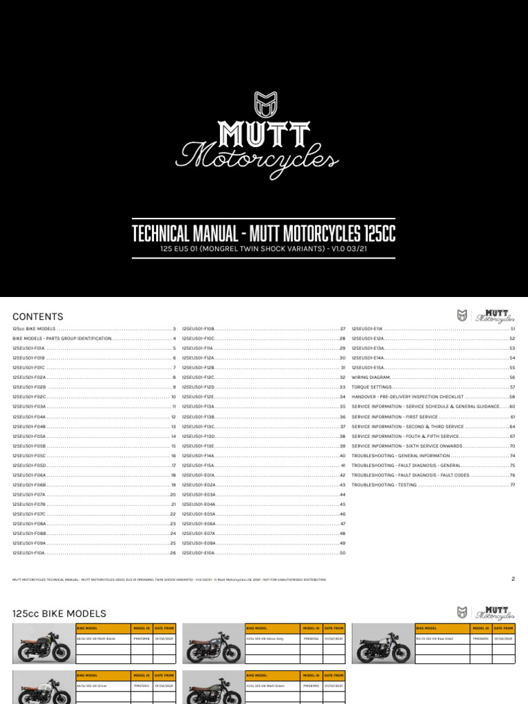 Mutt 125eu501 (Mongrel Twin Shock) Technical Manual - V1 - 0321 | PDF ...