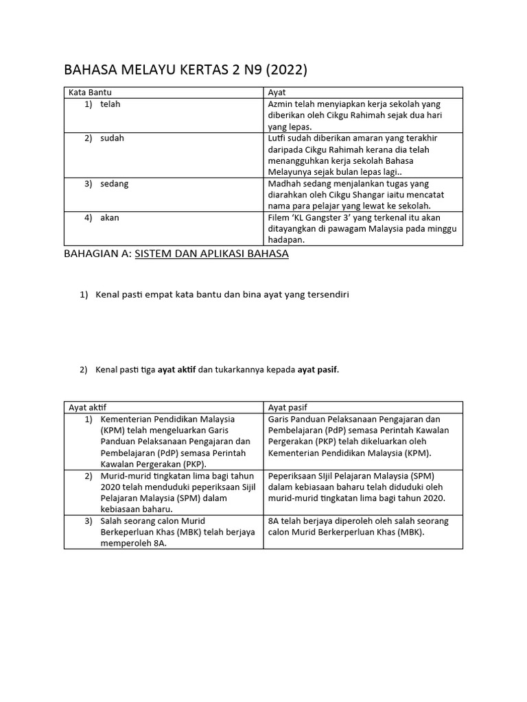 Bahasa Melayu Kertas 2 N9 | PDF