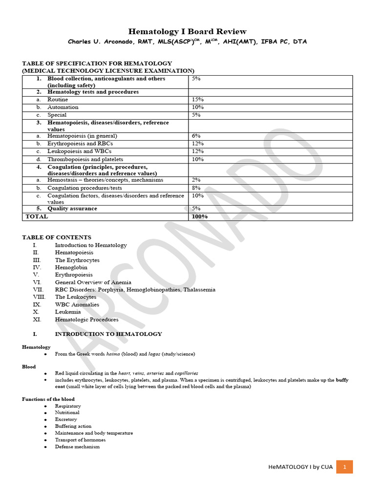 Hematology I Arconado | PDF | Bone Marrow | Haematopoiesis